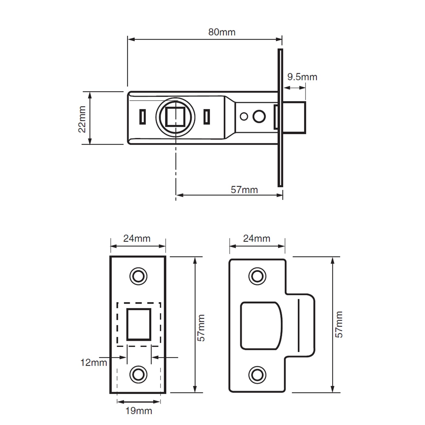 UNION 2648 Tubular Mortice Latch - 80mm Case - 57mm Backset - Silver ...