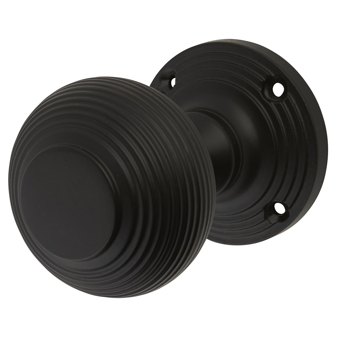 Touchpoint Reeded Beehive Mortice Door Knob - 60mm Rose Diameter - Matt Black ...