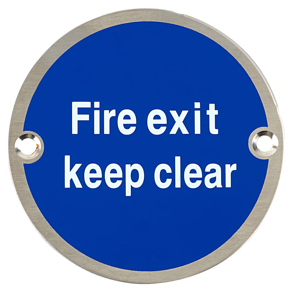 Fire Exit Keep Clear Door Sign - 75mm Diameter - Satin Stainless Steel ...
