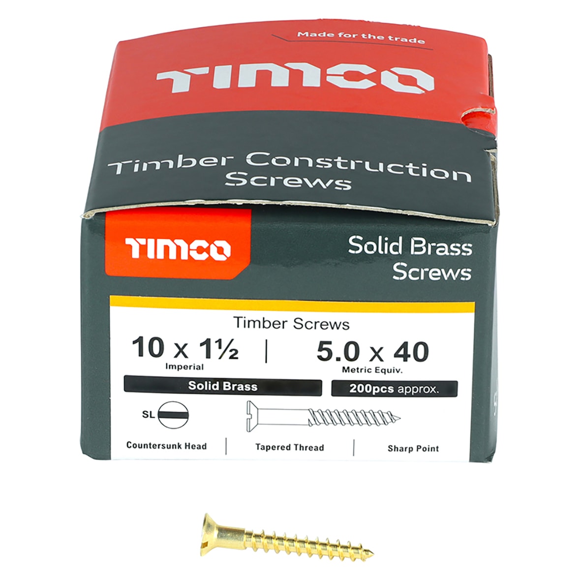 TIMCO Solid Brass Screws - Slotted - Countersunk - 10 x 1 1/2" - Pack ...