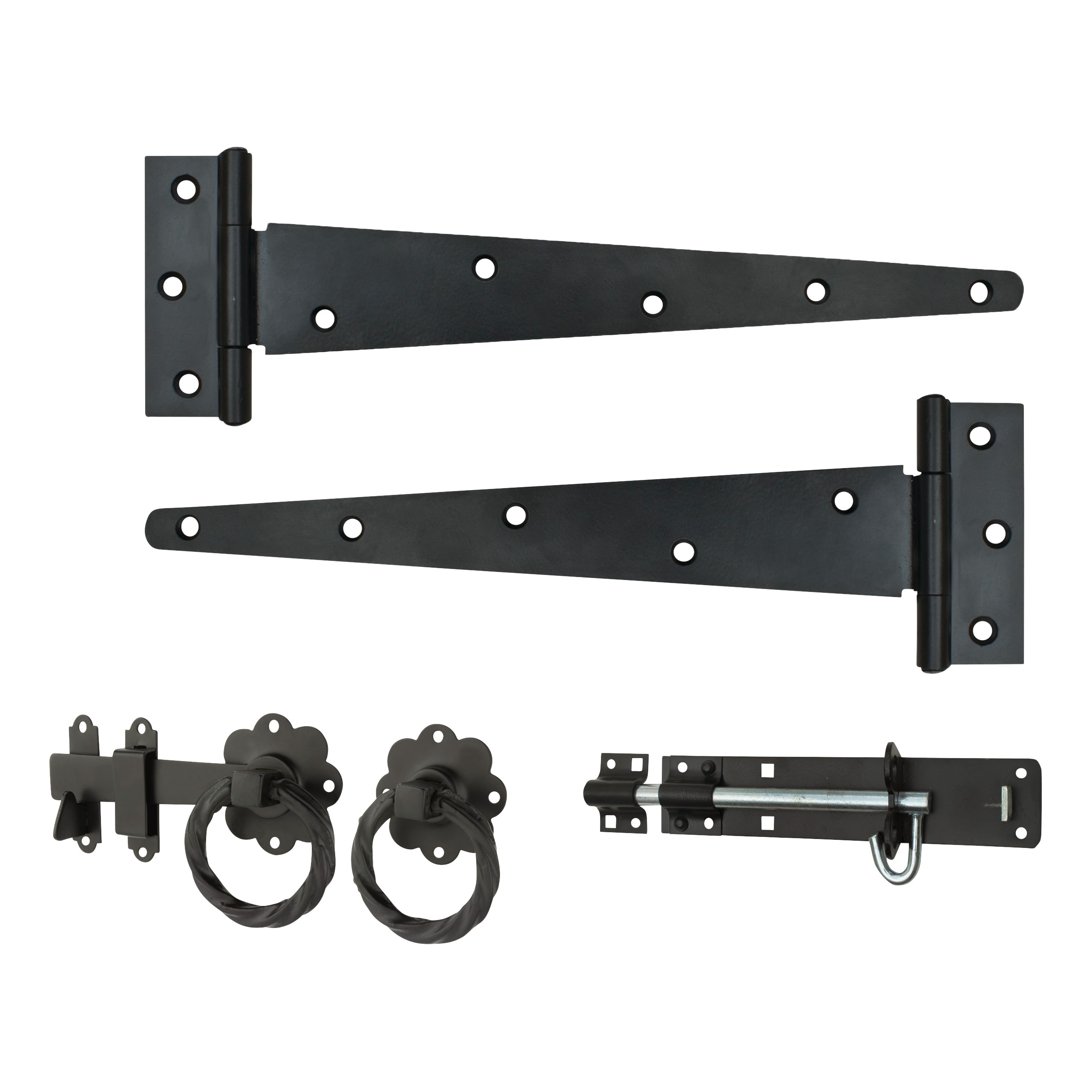 Gate Hinge Kit with Ring Gate Latch - Black | IronmongeryDirect | Same ...