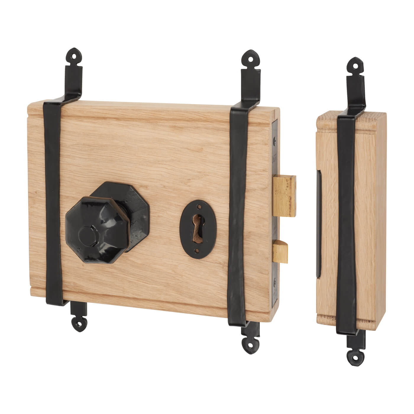 Elan Oak Box Door Lock - Antique Black Iron Knob | IronmongeryDirect ...