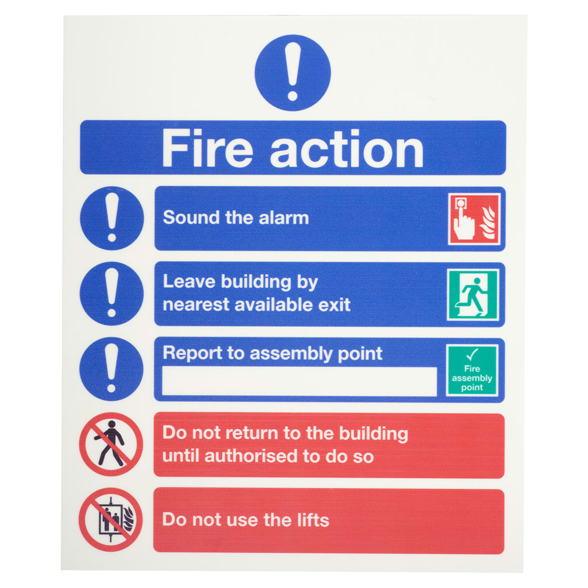 Photoluminescent Symbolised Fire Action Notice Sign - 250 x 300mm ...