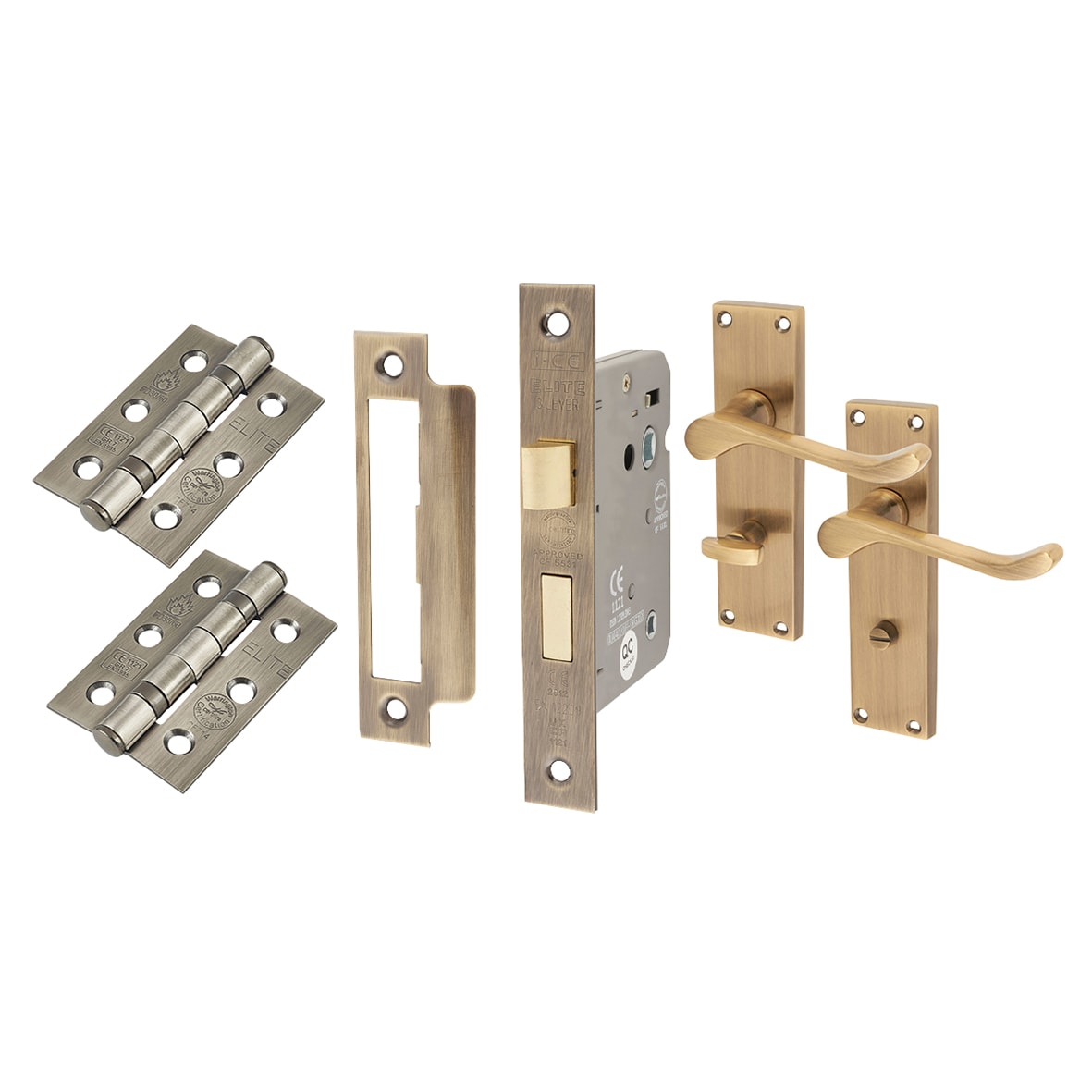 Touchpoint Victorian Scroll Bathroom Door Handle Kit - Antique Brass ...