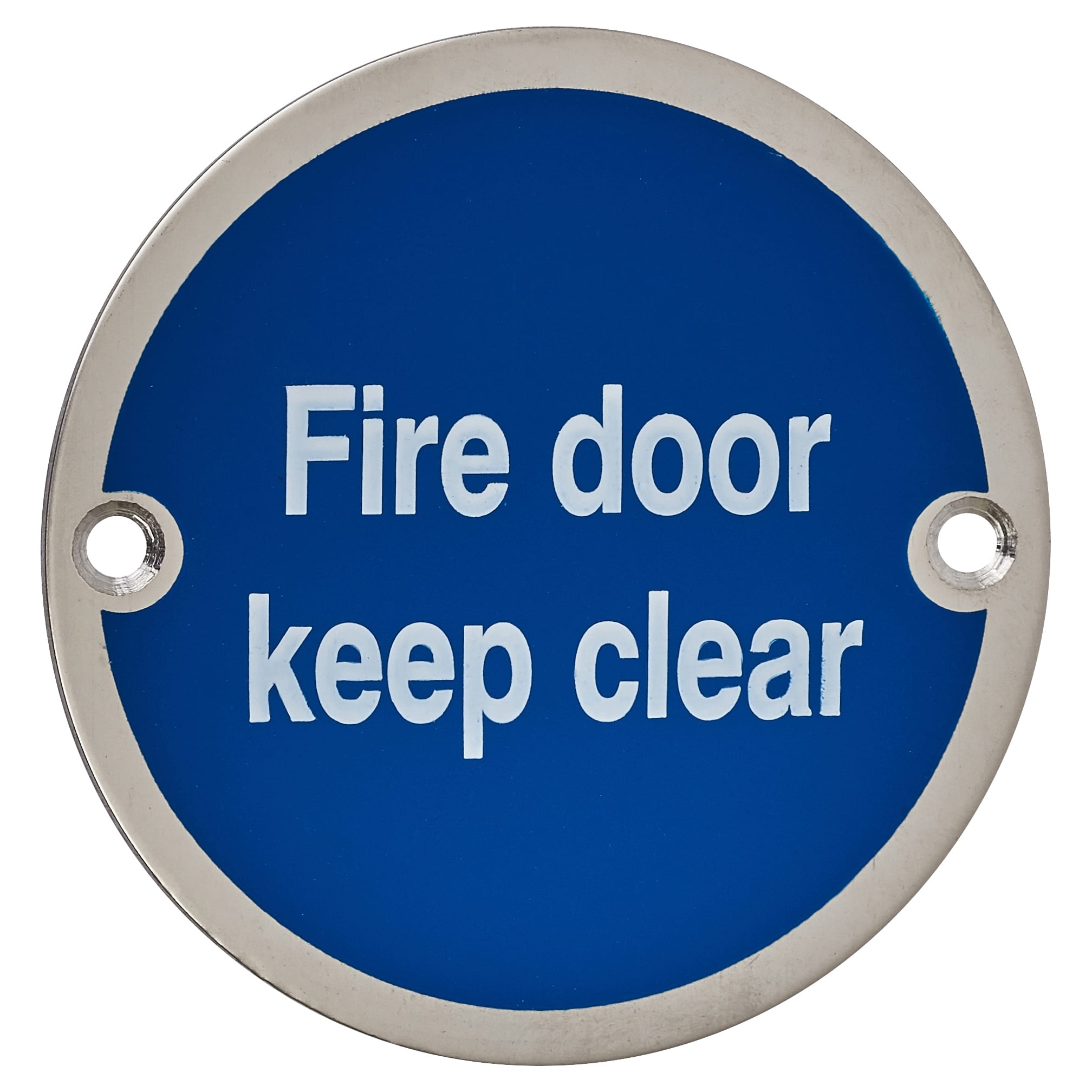 Fire Door Keep Clear Door Sign - 75mm Diameter - Satin Stainless Steel ...