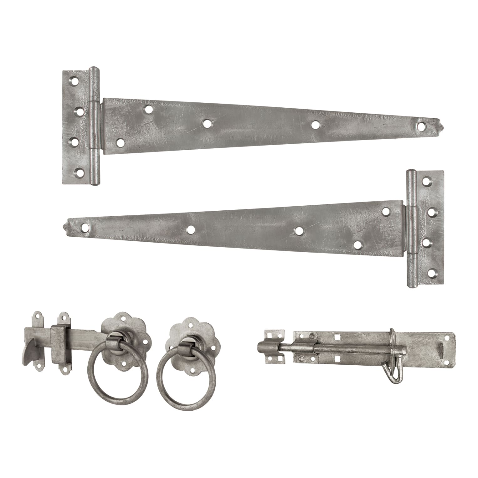 Gate Hinge Kit with Ring Gate Latch - Galvanised | IronmongeryDirect ...