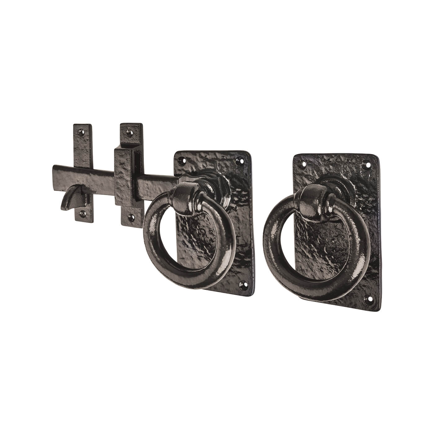 Elan Tudor Style Ring Gate Latch Set - Metalized Antique Black Iron ...