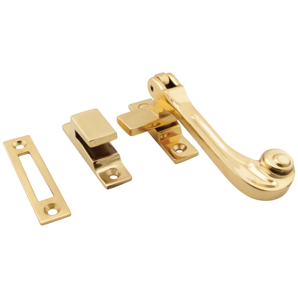 Hampstead Solid Curl Hook & Plate Window Fastener - Polished Brass ...