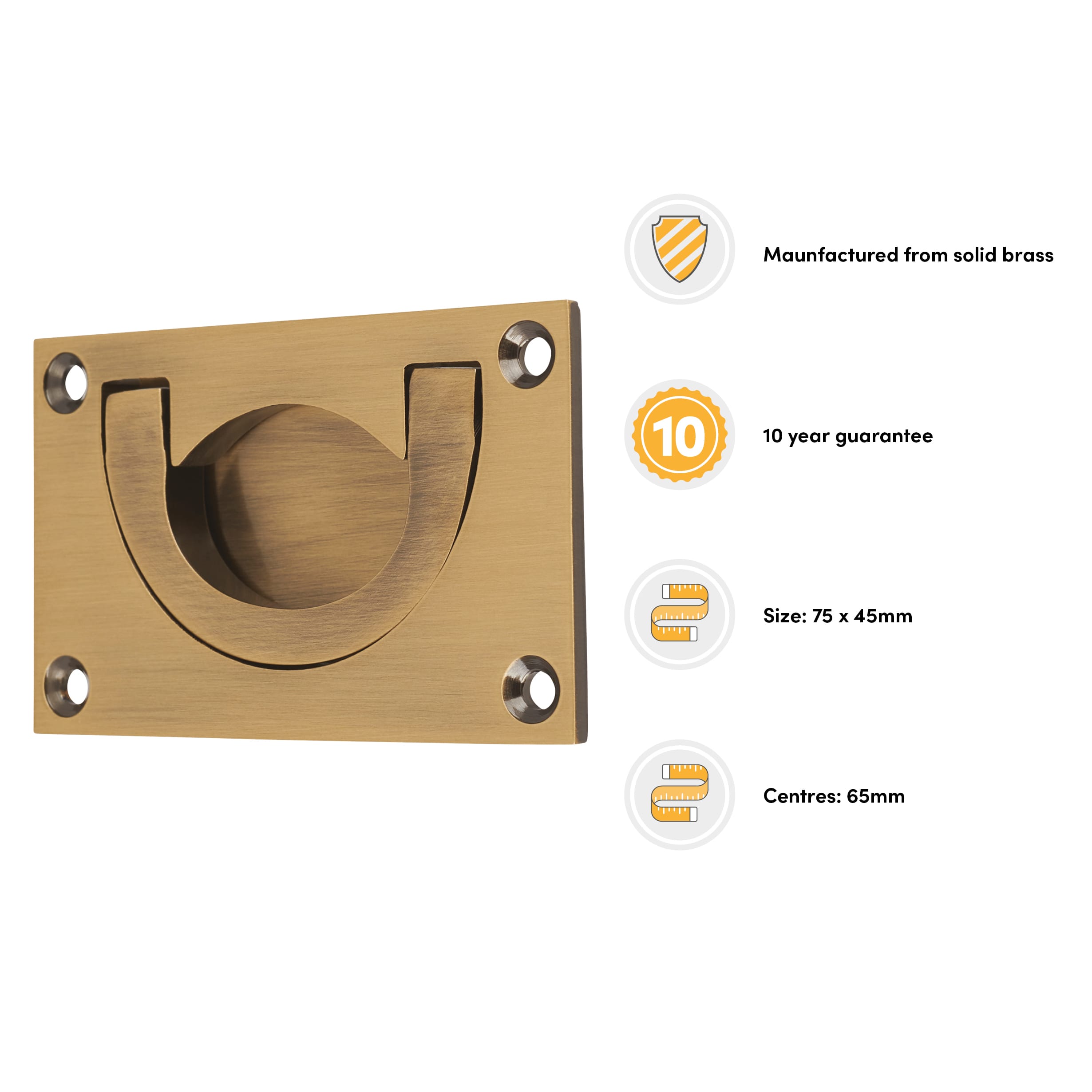 Altro Flush Military Handle - 45 x 89mm - Antique Brass ...