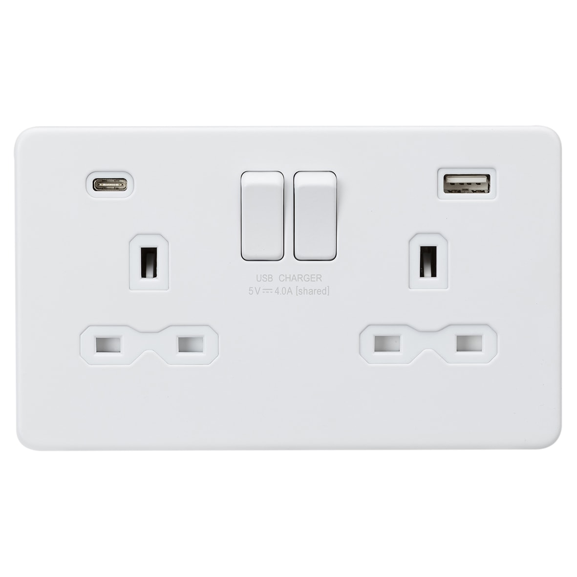 Knightsbridge 13A 2 Gang Screwless Type A/C USB Socket with 2 x USB ...