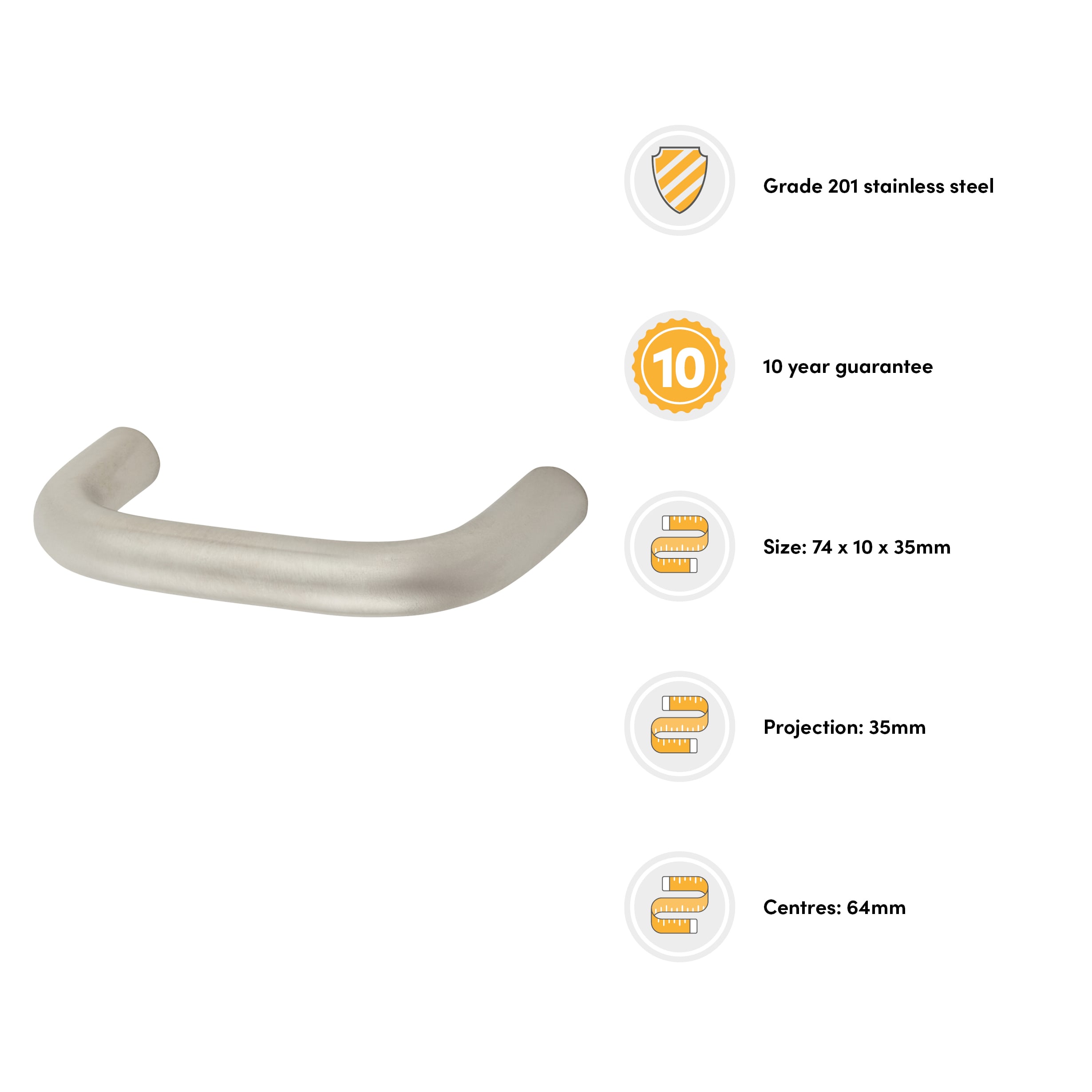 Altro 10mm D-Bar Cabinet Handle - 96mm Centres - Satin Stainless Steel ...