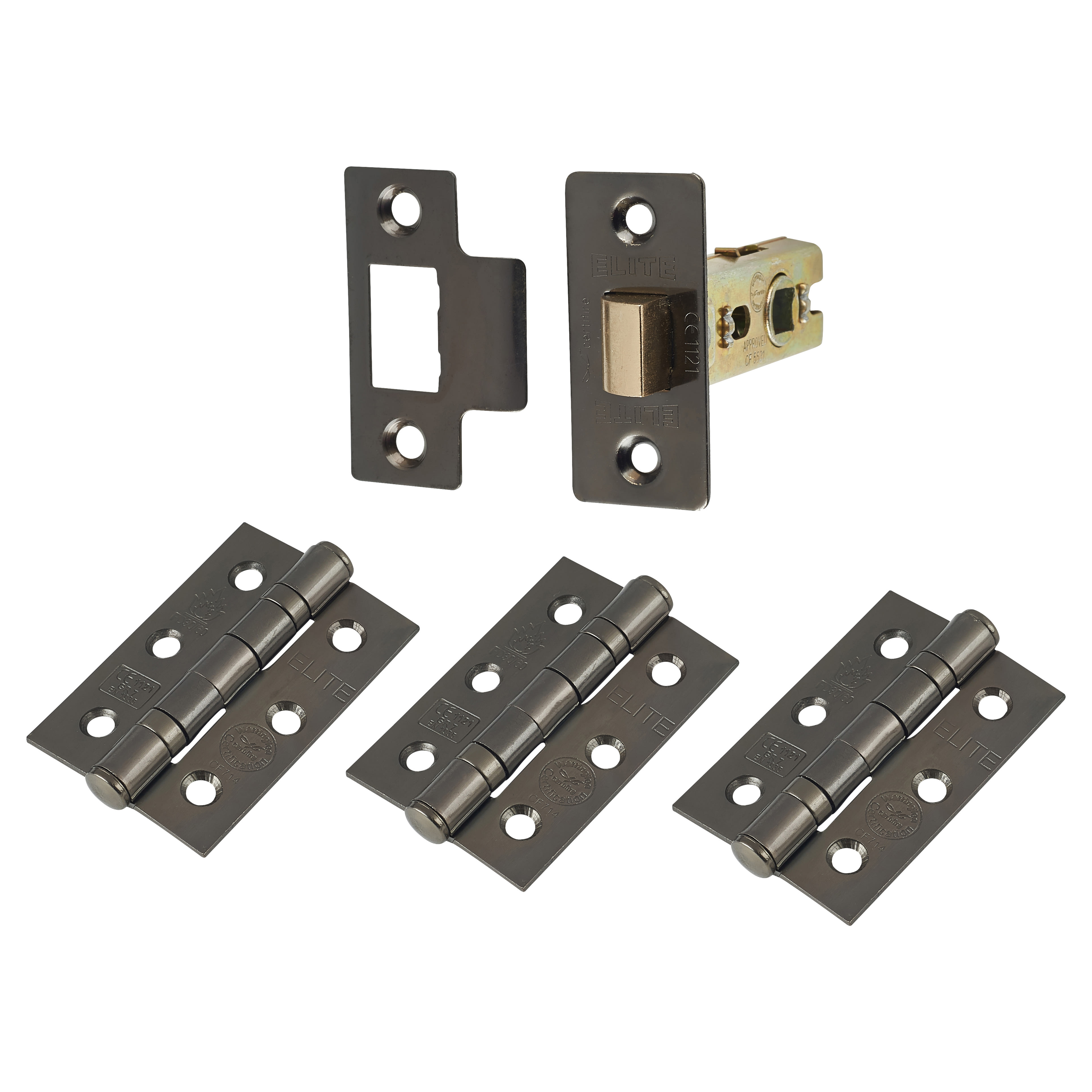 Altro Latch Pack - 3 Hinges - 76mm case - 57mm Backset - Black Nickel ...