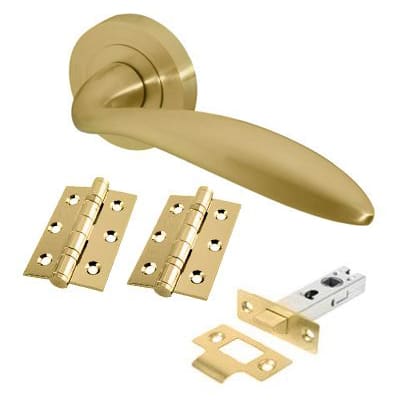 Touchpoint Morgan Lever Door Handle - Bathroom Lock Kit - Satin Brass ...