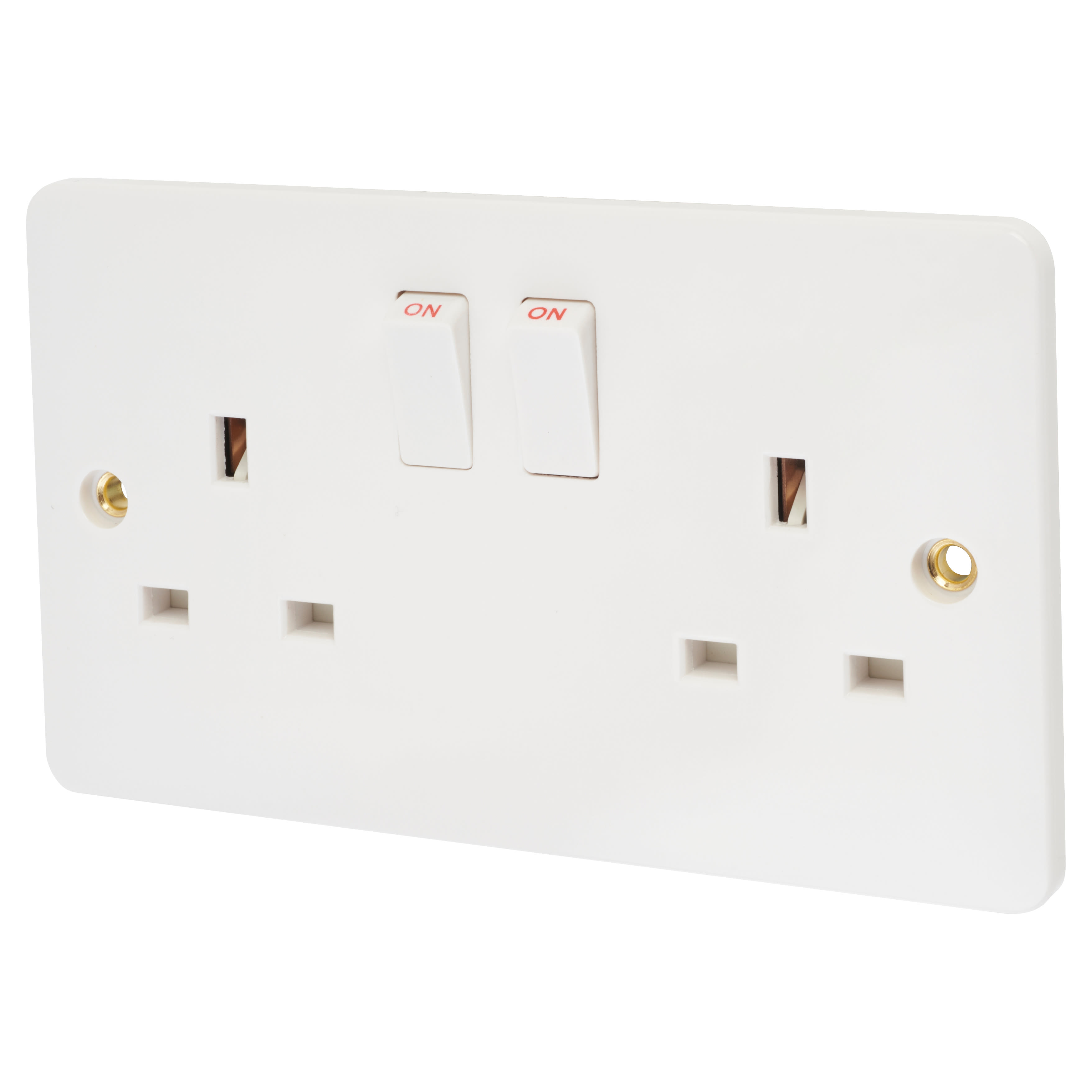 Touchpoint 13A 2 Gang Double Pole Switched Socket - White | IronmongeryDirect | Same Day Despatch