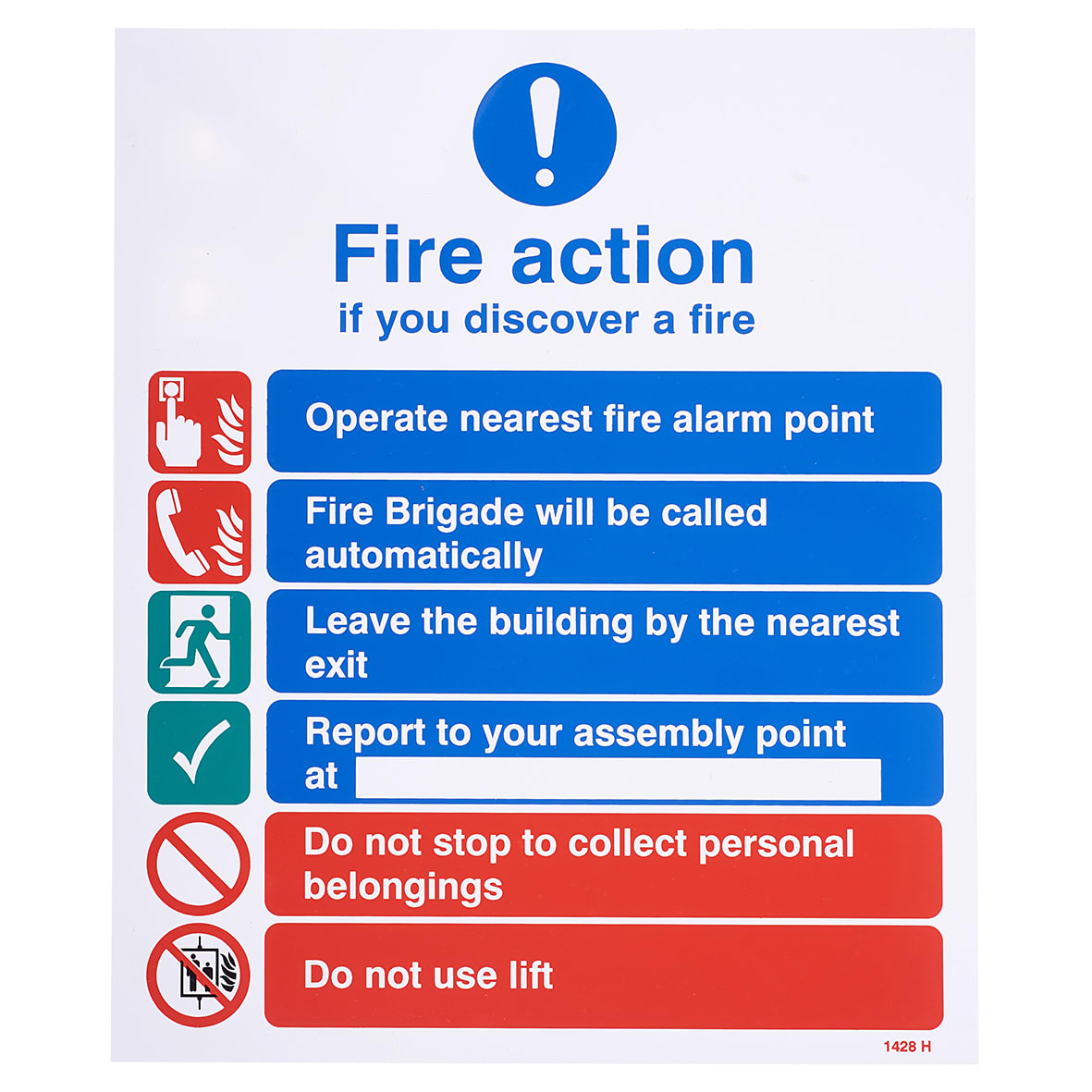 Standard Fire Action Safety Sign - 250 x 300mm - Rigid Plastic ...