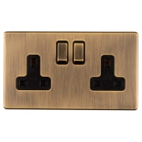 Knightsbridge 13A 2 Gang Double Pole Switched Socket - Antique Brass ...