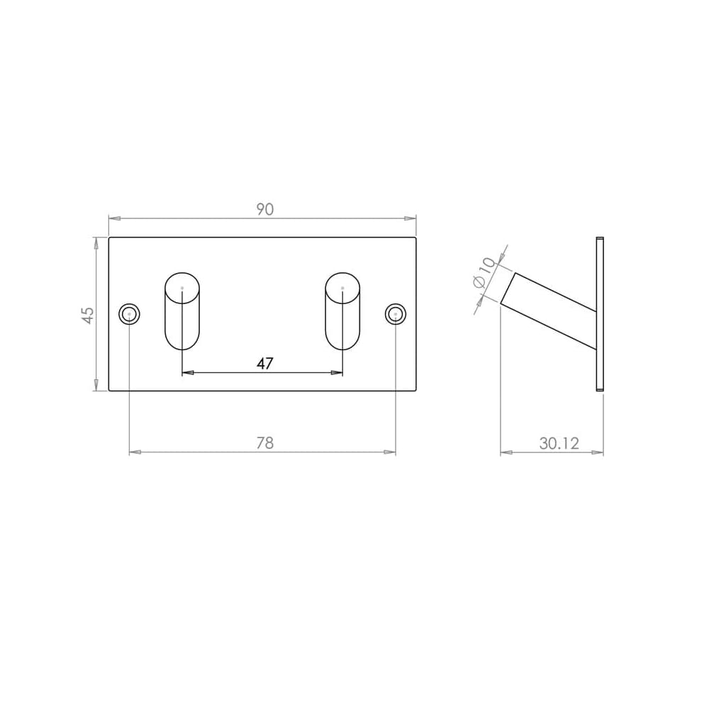Square Horizontal Hook Plate - 90 x 45mm - Satin Stainless Steel ...