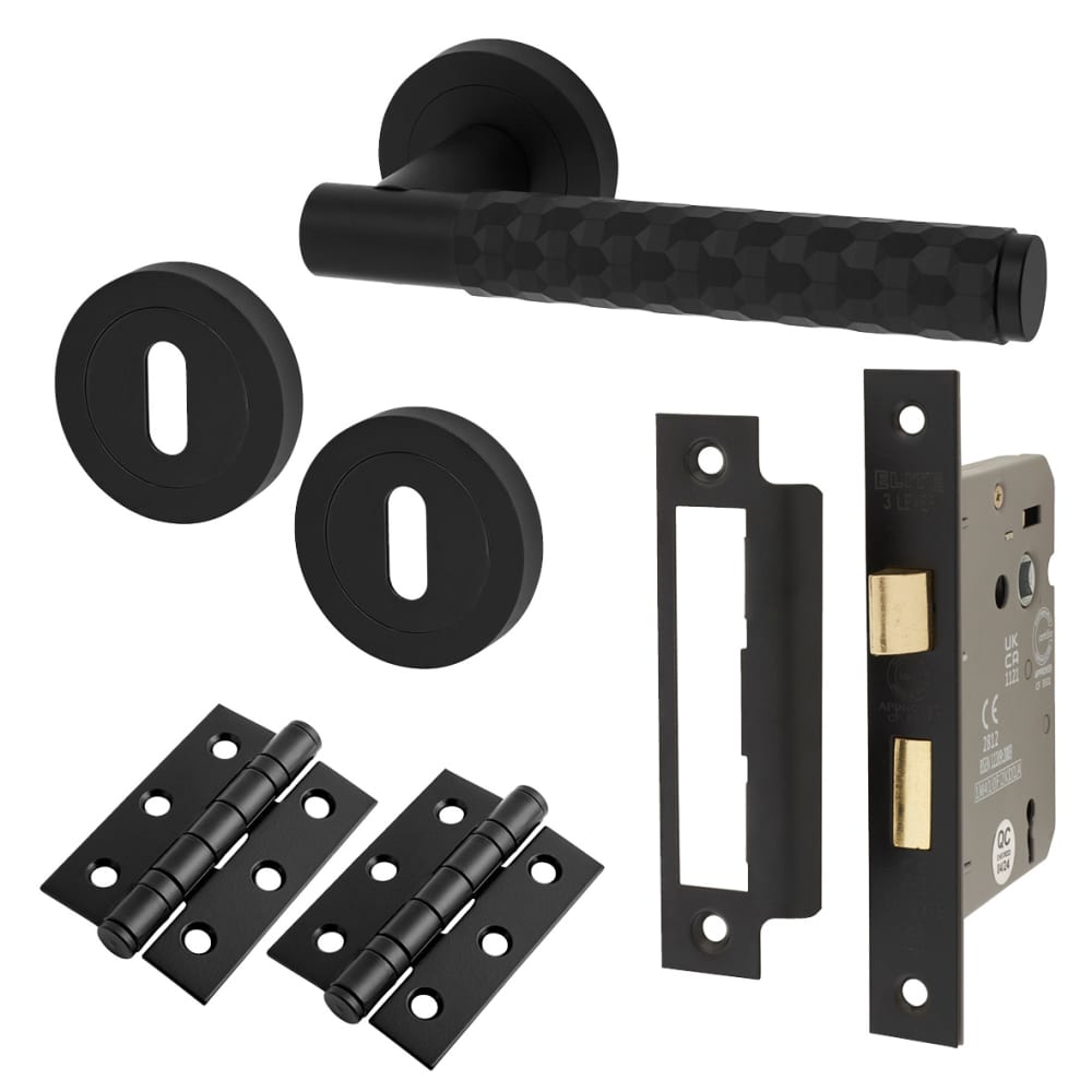 Altro Matt Black Honeycomb 3 Lever Sashlock Door Handles on Rose Pack ...