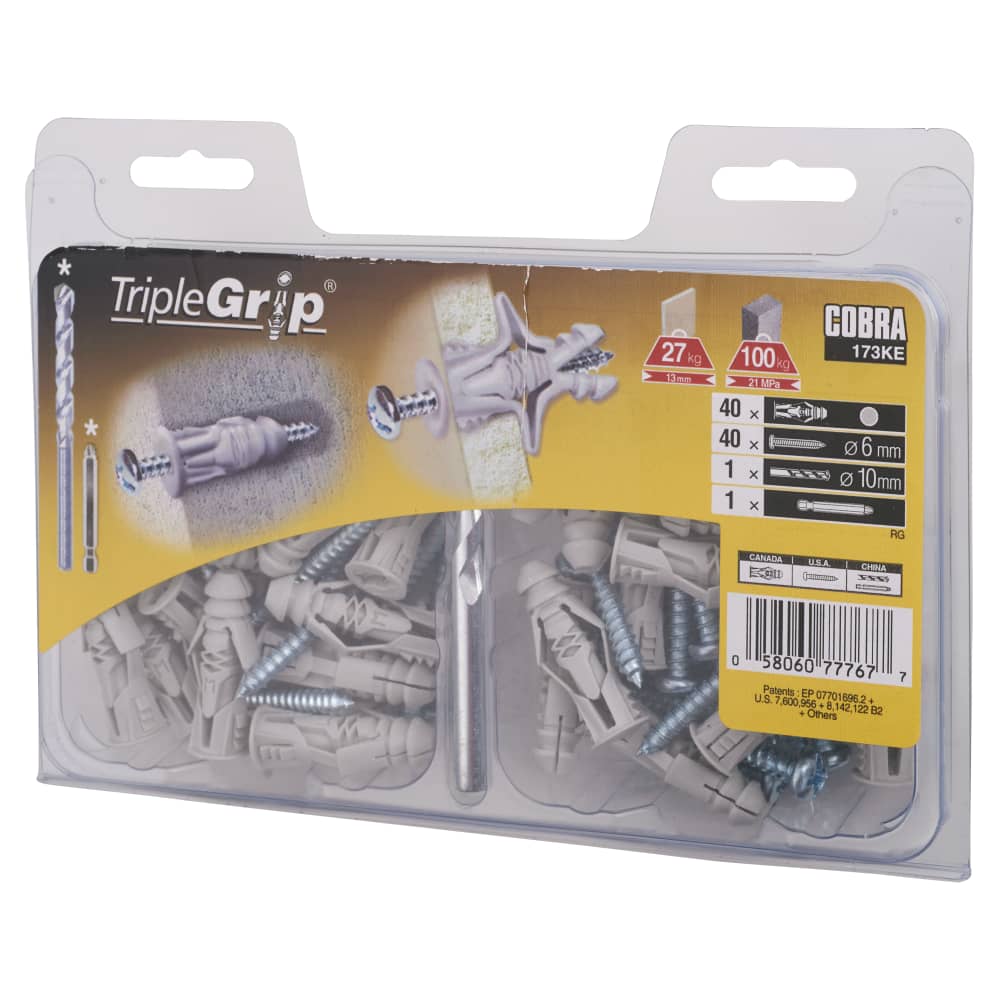 Cobra TripleGrip Universal Multi Purpose Wall Fixing - 10 x 47mm - Pack ...