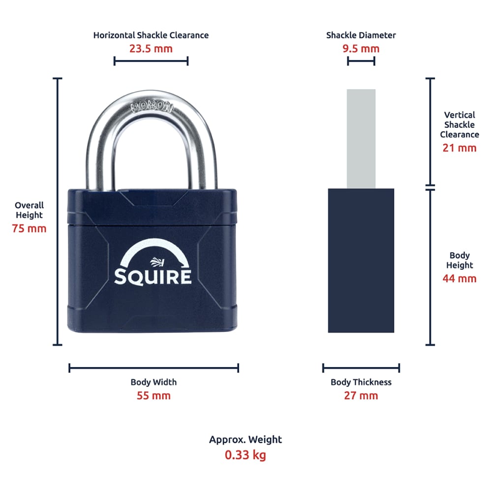 Squire Stronglock Laminated Steel Open Shackle Padlock - 55mm Body - 24 ...