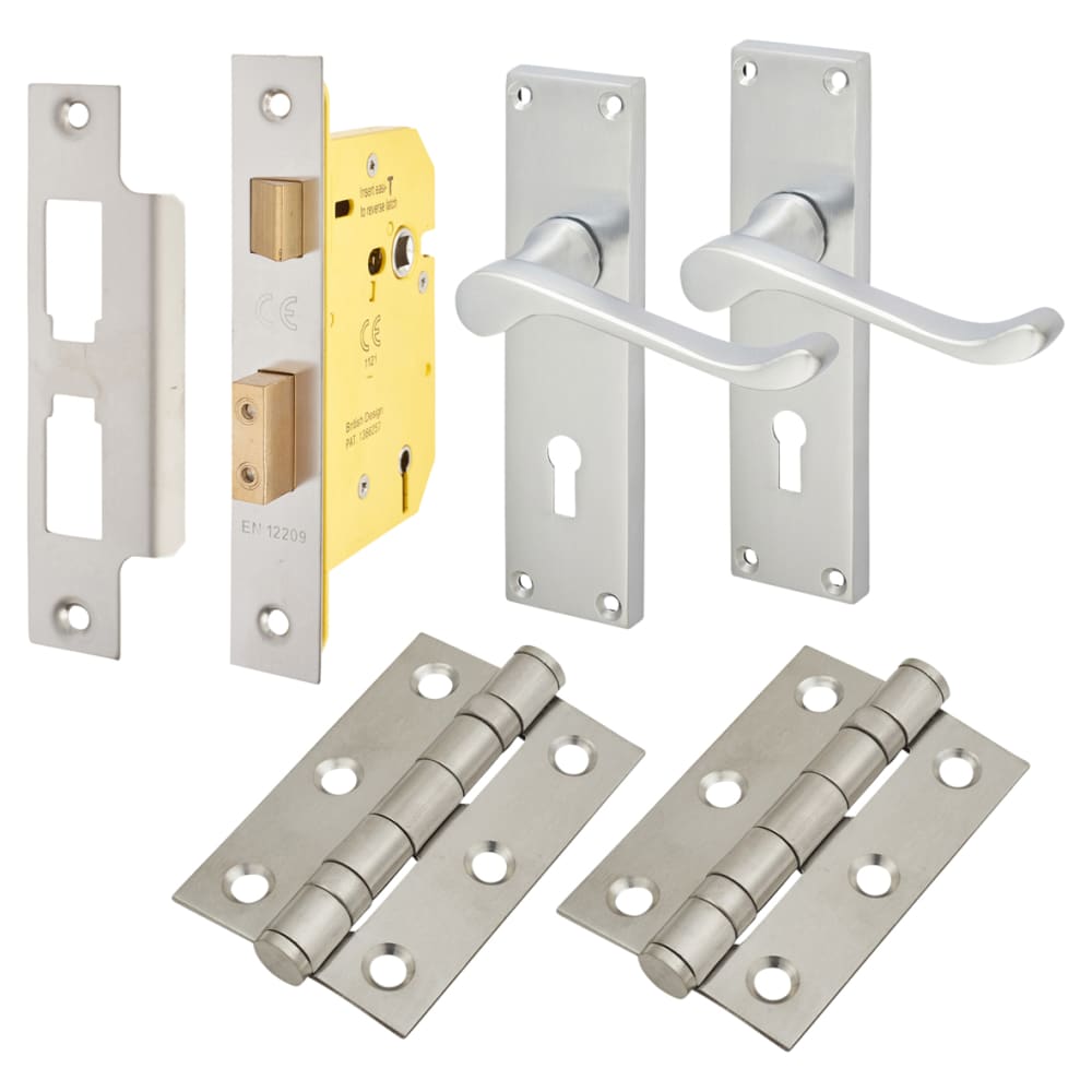 Touchpoint Victorian Scroll Handle Door Kit - Keyhole Lock Set - Satin ...