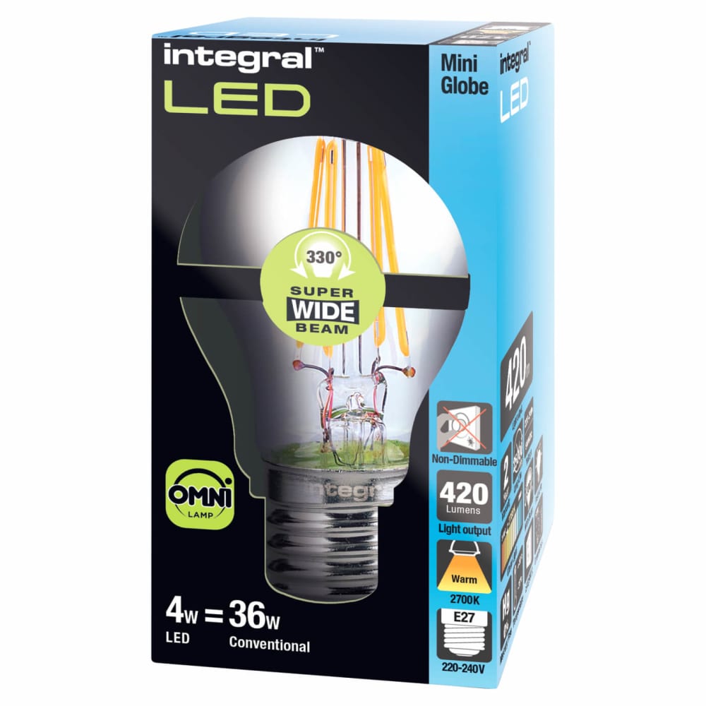 Integral LED Omni 4W ES-E27 LED Filament Mini Globe Lamp - 2700K Warm White | IronmongeryDirect ...