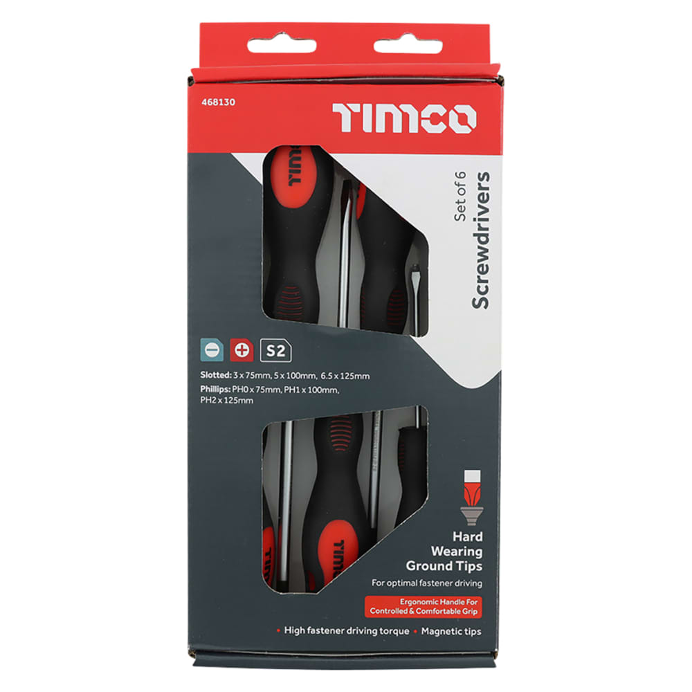 TIMCO Screwdriver Set - 6 Pieces | IronmongeryDirect | Same Day Despatch