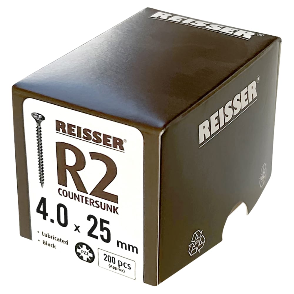 Reisser R2 Pozi Countersunk Wood Screws - 4.0 x 25mm - Black Passivated ...