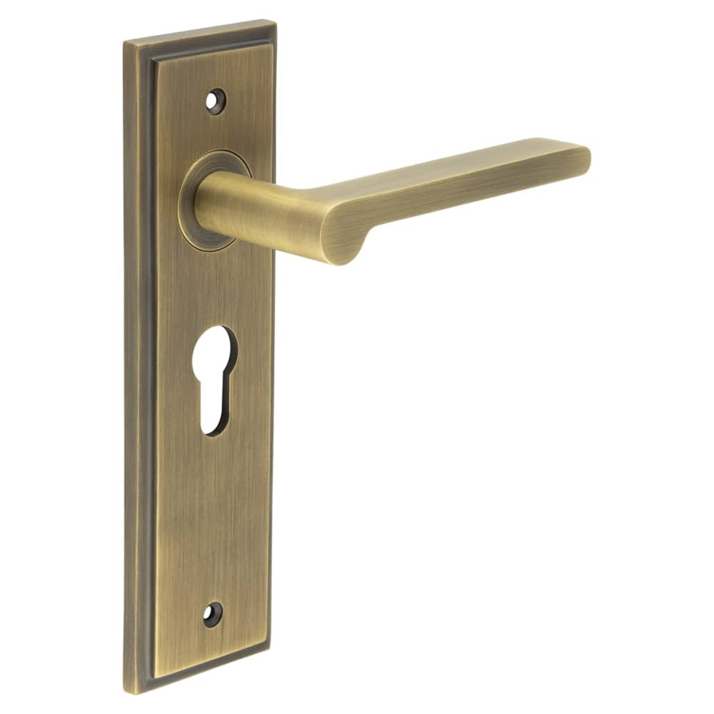 Burlington Antique Brass Fire Rated Euro Lock Door Handles - Fitzrovia ...