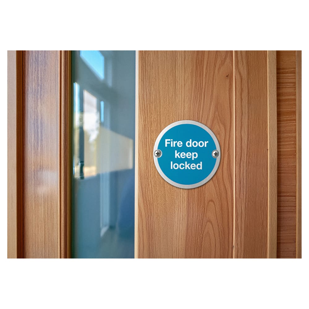 Altro Light Blue Fire Door Keep Locked Door Sign - 75mm Diameter ...