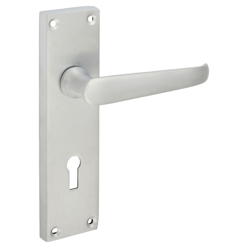 Touchpoint Victorian Straight Door Handle - Keyhole Lock Set - Satin ...