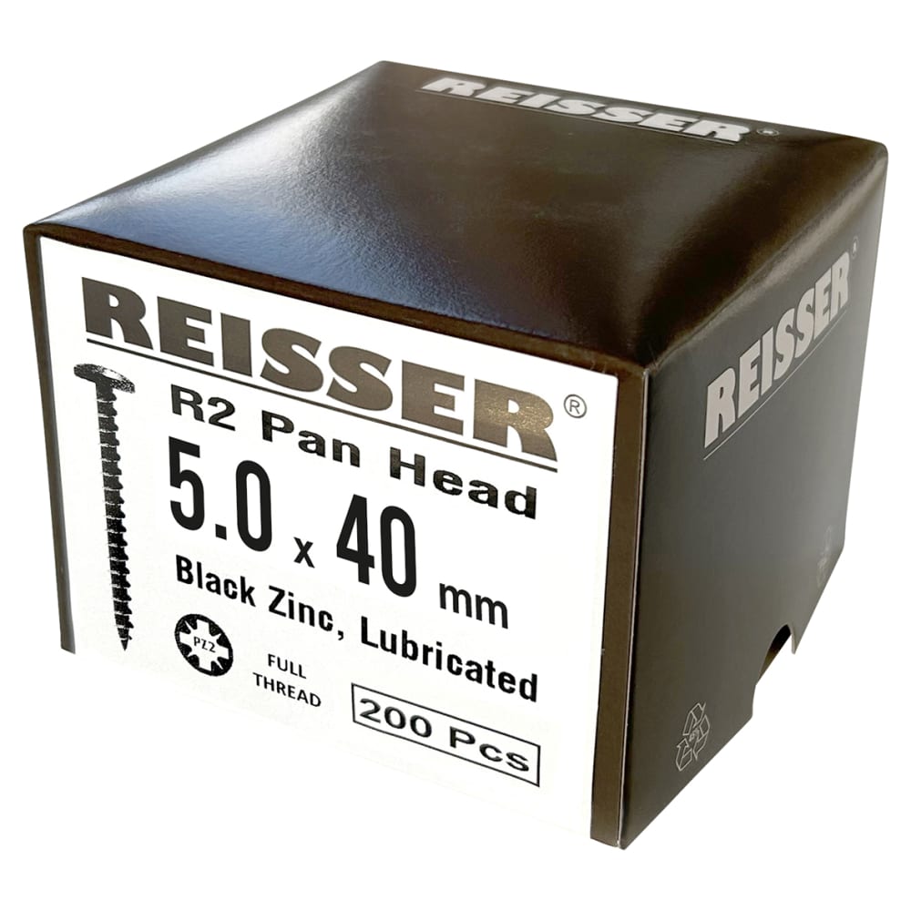 Reisser R2 Pozi Pan Head Wood Screws - 5.0 x 40mm - Black Passivated ...