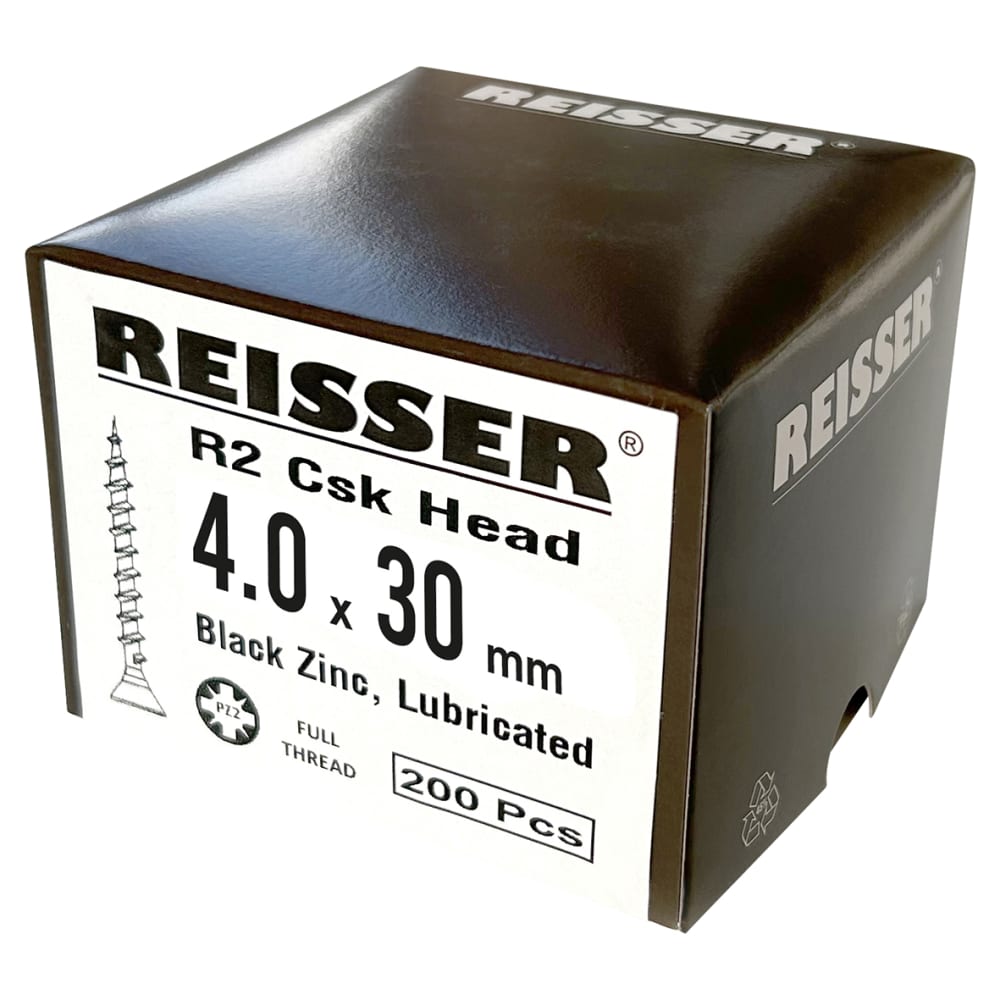 Reisser R2 Pozi Countersunk Wood Screws - 4.0 x 30mm - Black Passivated ...