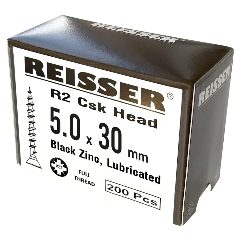Reisser R2 Pozi Countersunk Wood Screws - 5.0 x 30mm - Black Passivated ...