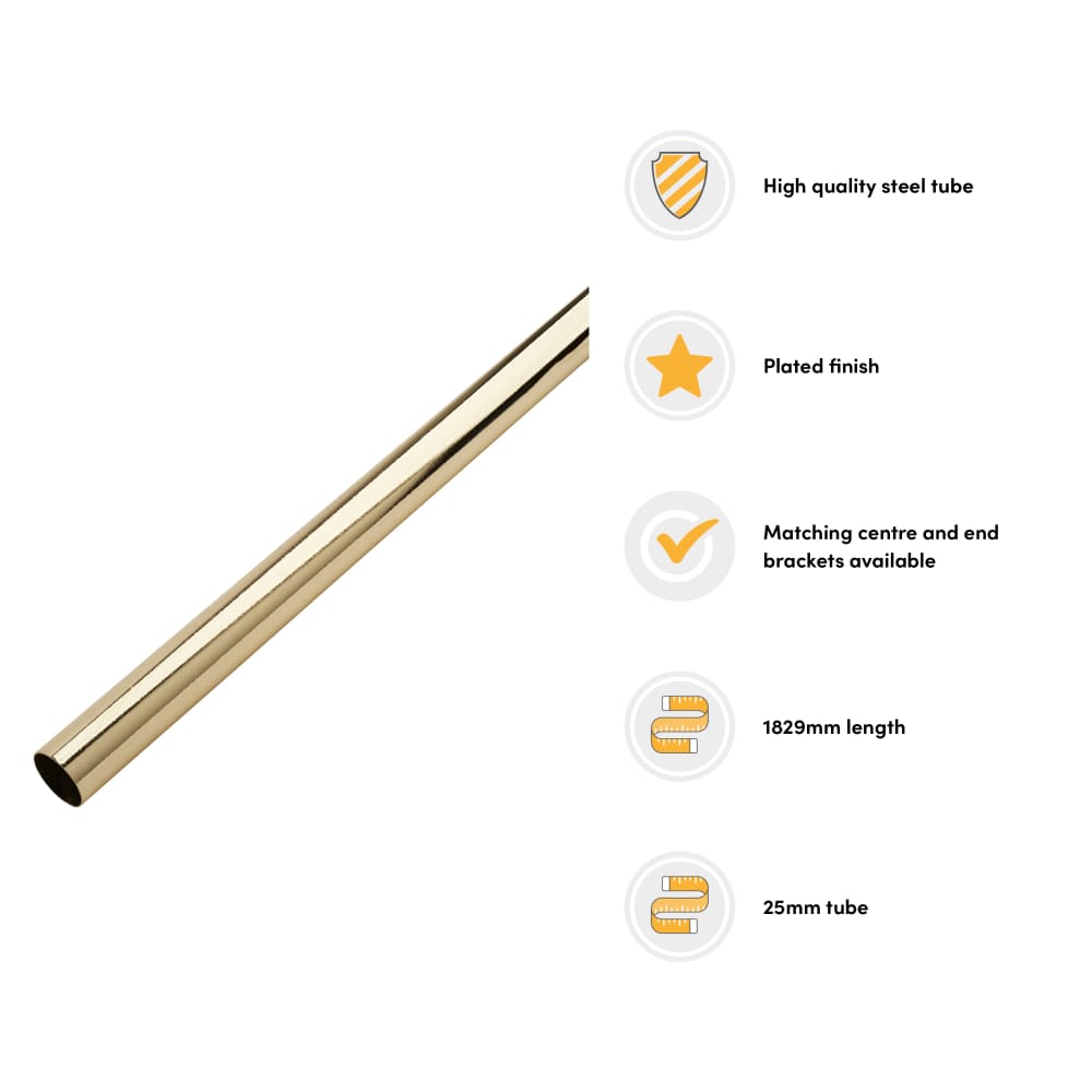 Round Steel Tube - 25 x 1829mm - Brass Plated | IronmongeryDirect ...