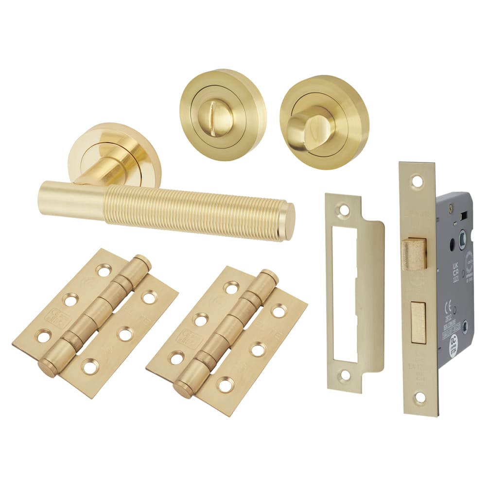 Altro Lily Reeded Bathroom Lock Door Handle Kit - Satin Brass ...