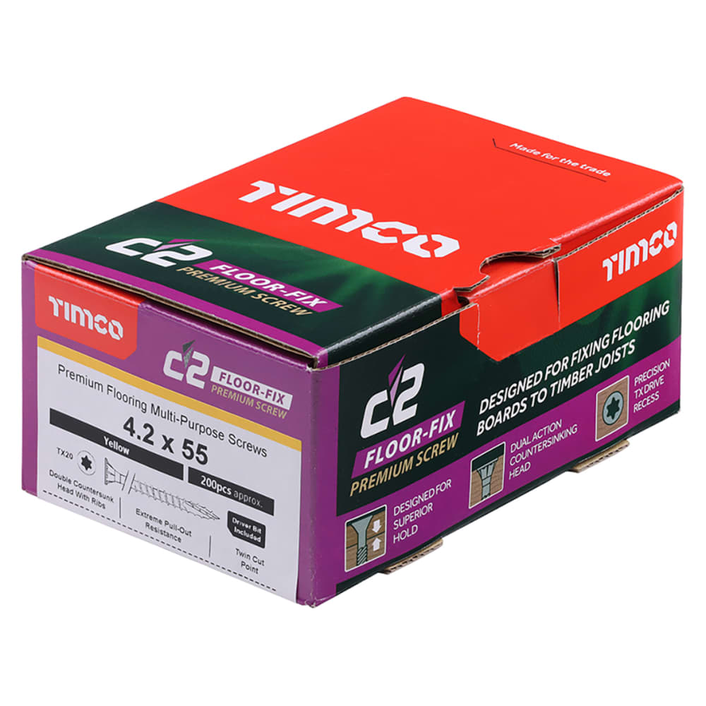 TIMCO C2 Flooring Torx Countersunk Wood Screws - 4.2 x 55mm - Yellow ...