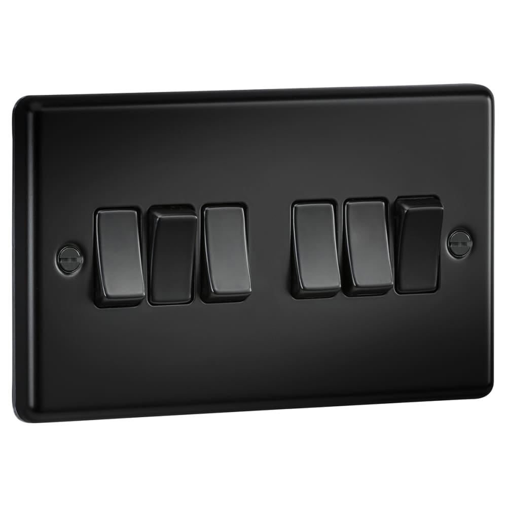 Knightsbridge 10AX 6 Gang 2 Way Round Edge Light Switch - Matt Black ...