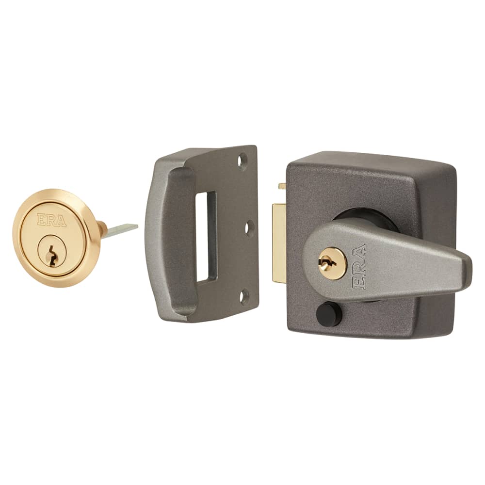 ERA Double Locking Nightlatch - 40mm Backset - Grey Case/ Brass ...
