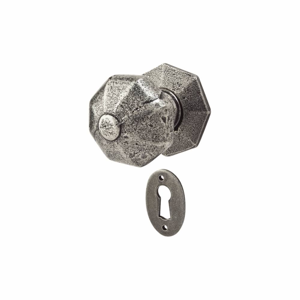 Elan Octagonal Mortice/Rim Door Knob - Pewter | IronmongeryDirect | Same Day Despatch