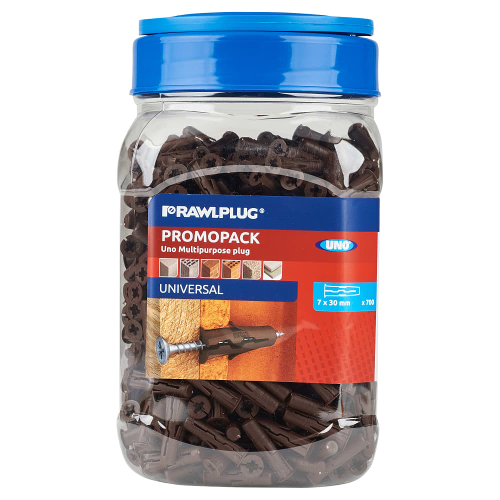 Rawlplug UNO Universal Wall Plug - Brown - 7mm - Jar of 700 Plugs ...