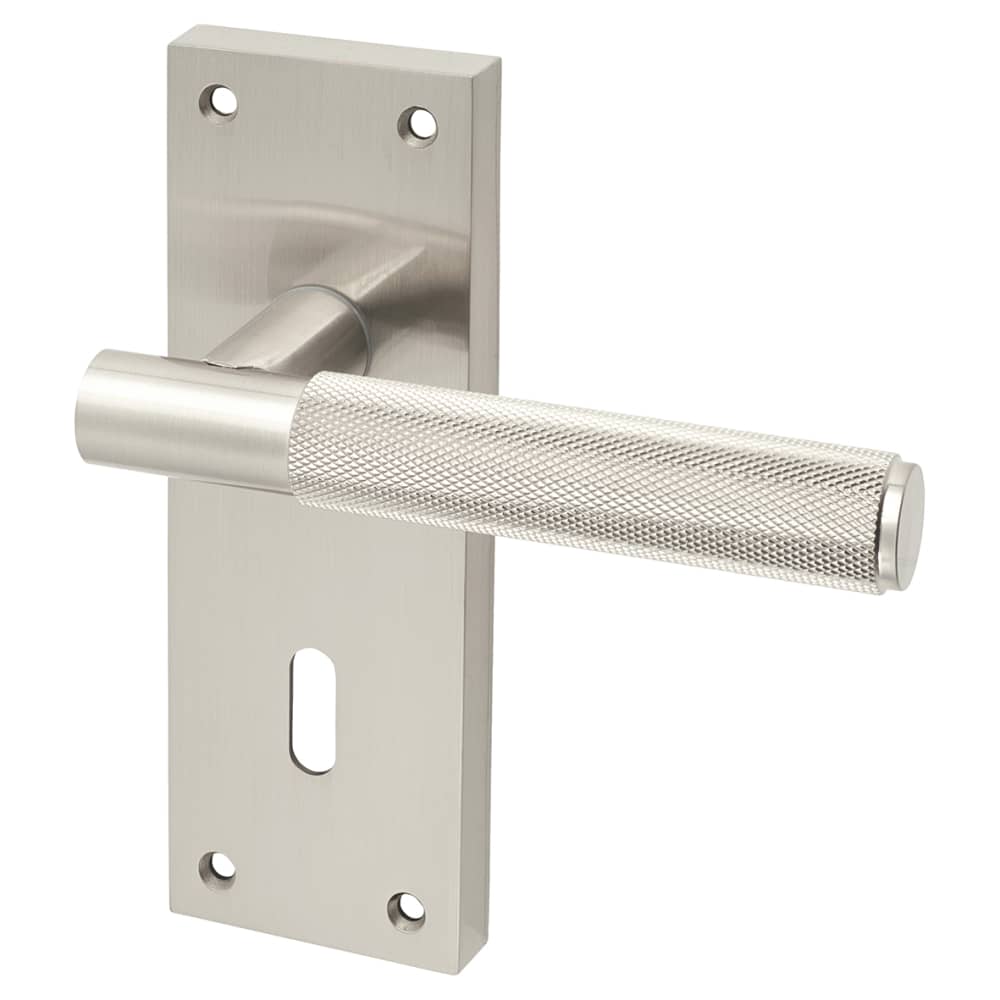 Altro Remi Knurled Lock Door Handle - Keyhole - 155 x 55mm - Satin ...