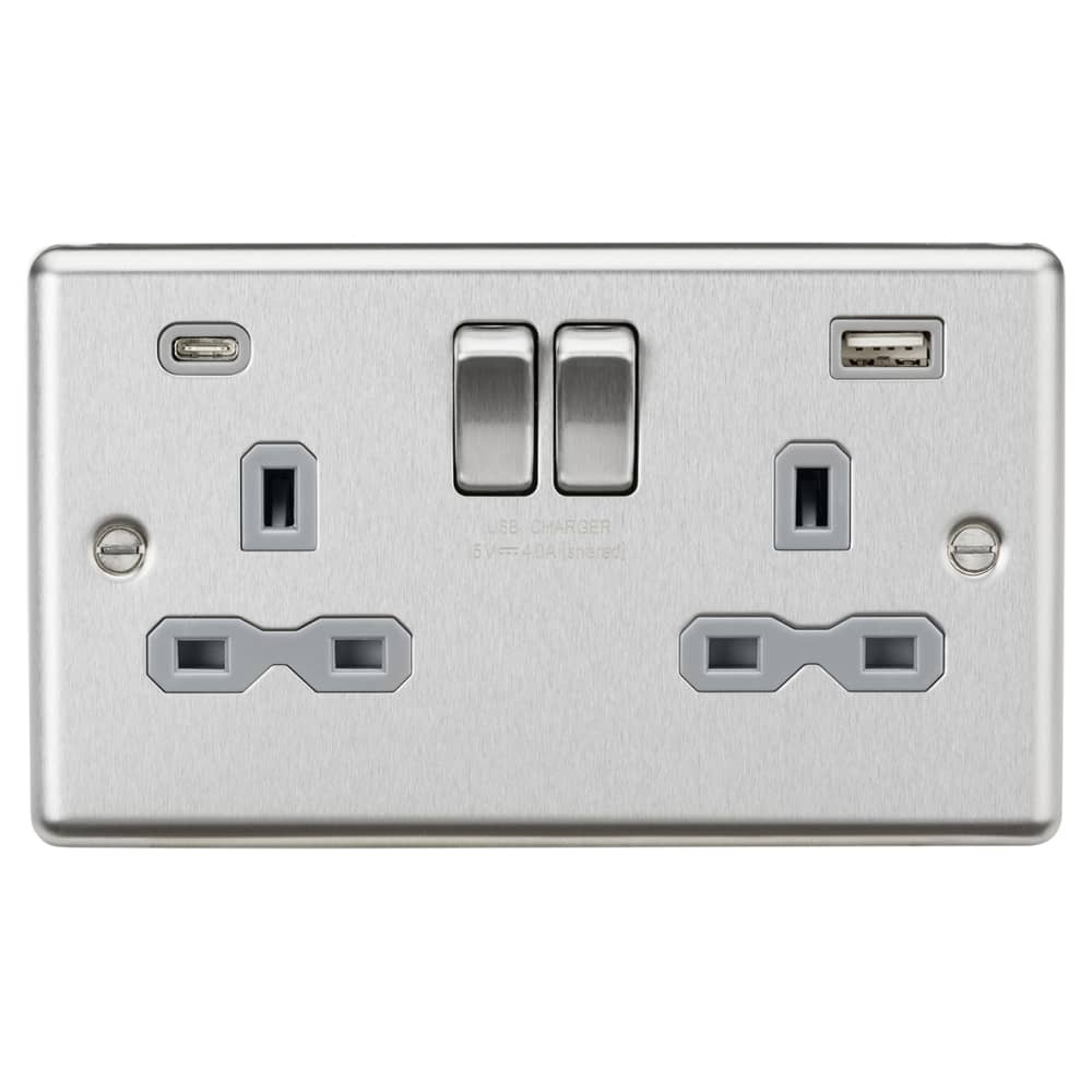 Knightsbridge 13A 2 Gang Round Edge Type A/C USB Socket with 2 x USB ...