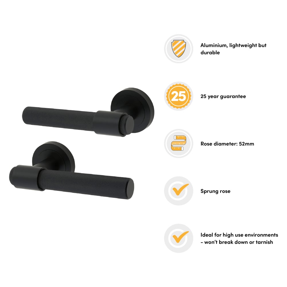 Hampstead Esme Knurled Door Handle on Rose - Matt Black ...