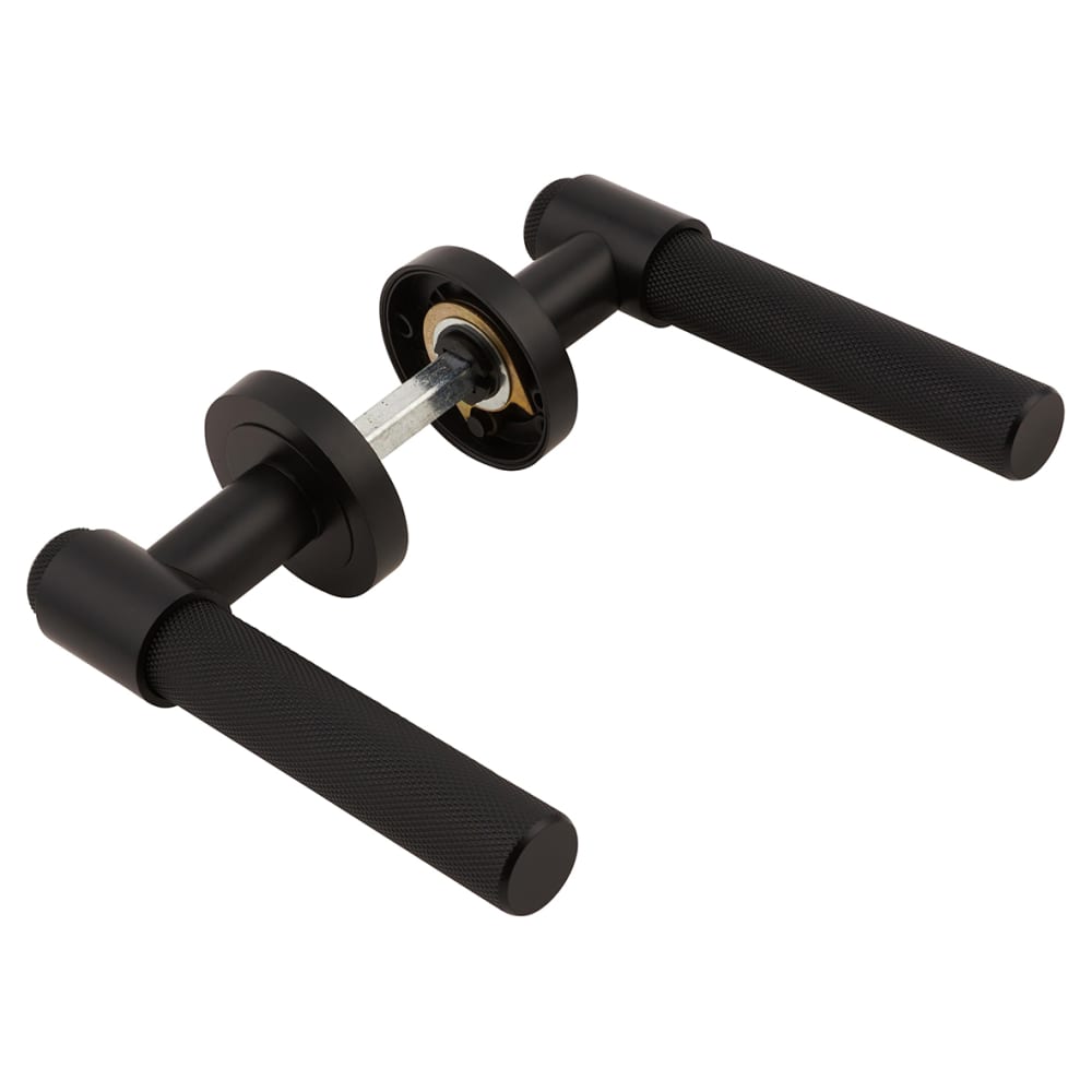 Hampstead Esme Knurled Door Handle on Rose - Matt Black ...