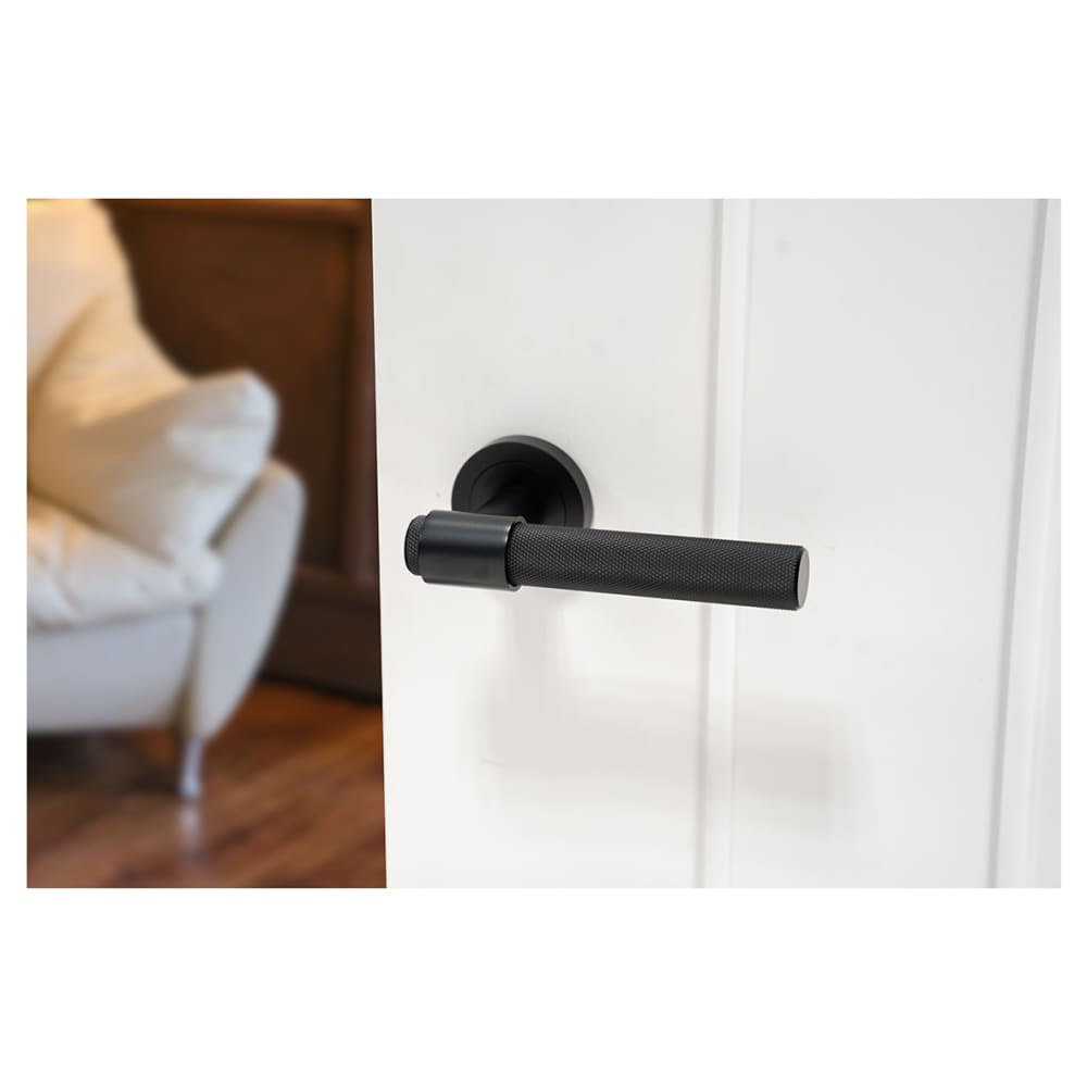 Hampstead Esme Knurled Door Handle on Rose - Matt Black ...