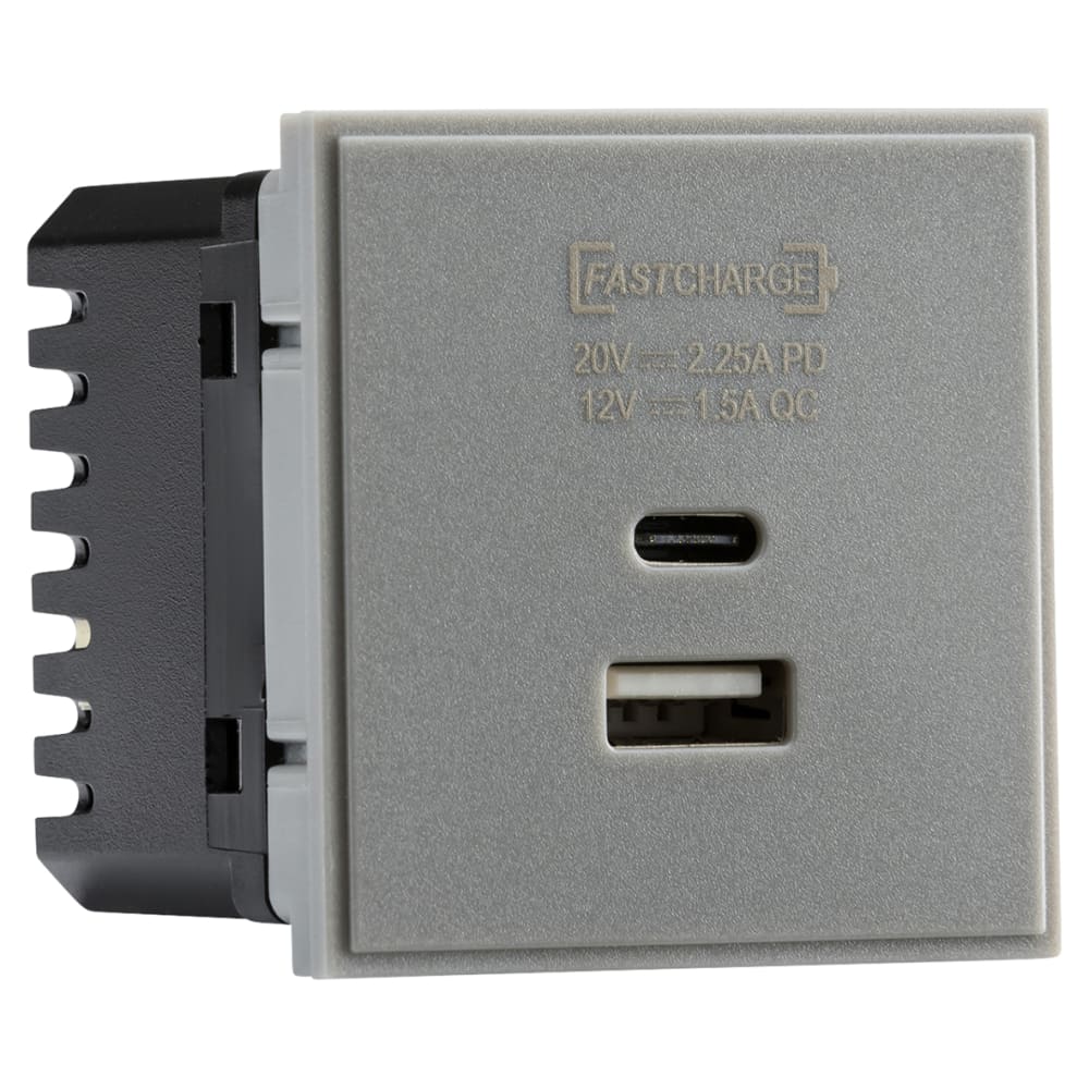 Knightsbridge 1 Gang Type A/C USB Charger Euro Module - 2.25A - Grey ...