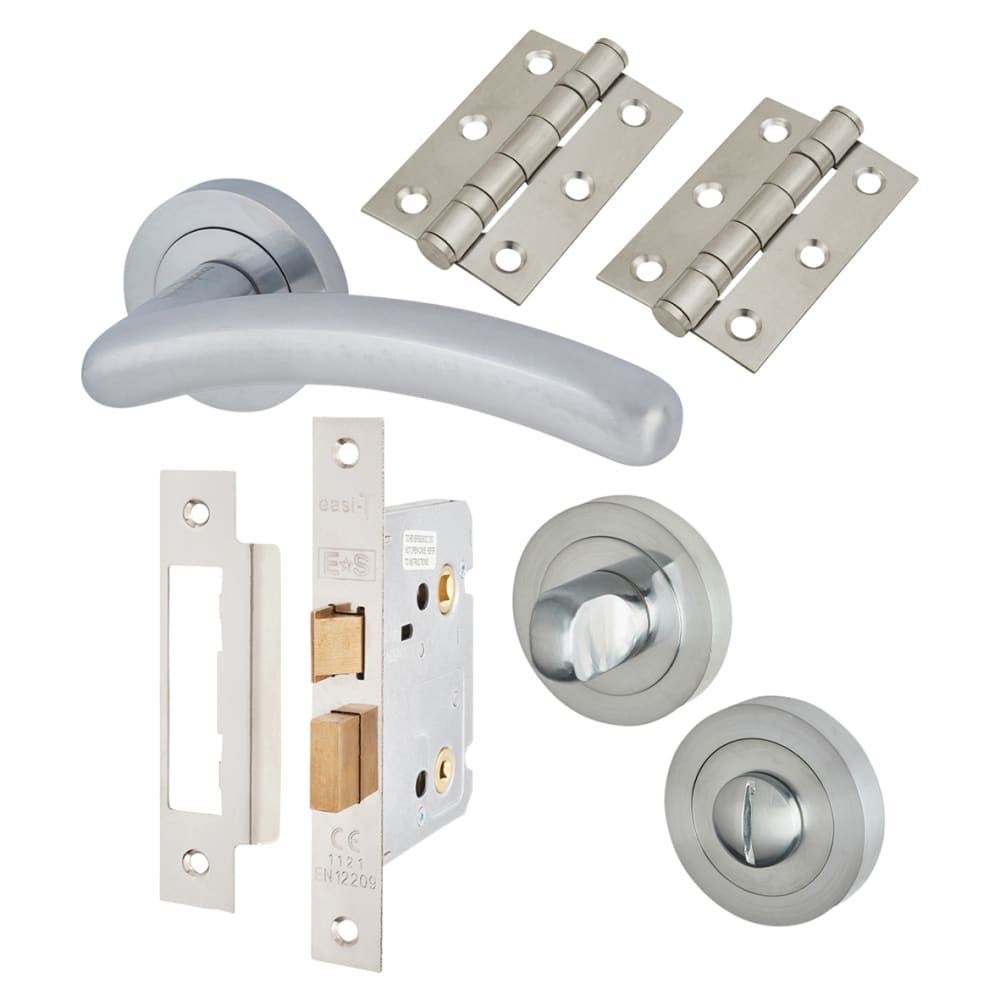 Touchpoint Carina Lever Door Handle - Bathroom Lock Kit - Satin Chrome ...