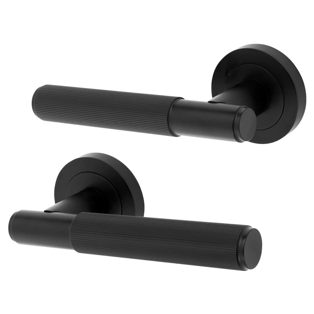 Altro Matt Black Lines Bathroom Deadbolt Lock Door Handles on Rose Pack ...