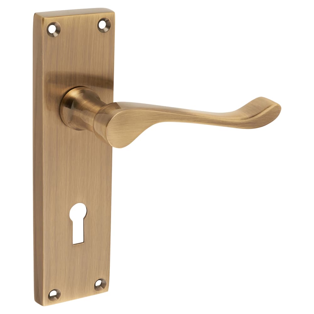 Touchpoint Victorian Scroll Door Lock Handle - Keyhole - Antique Brass ...